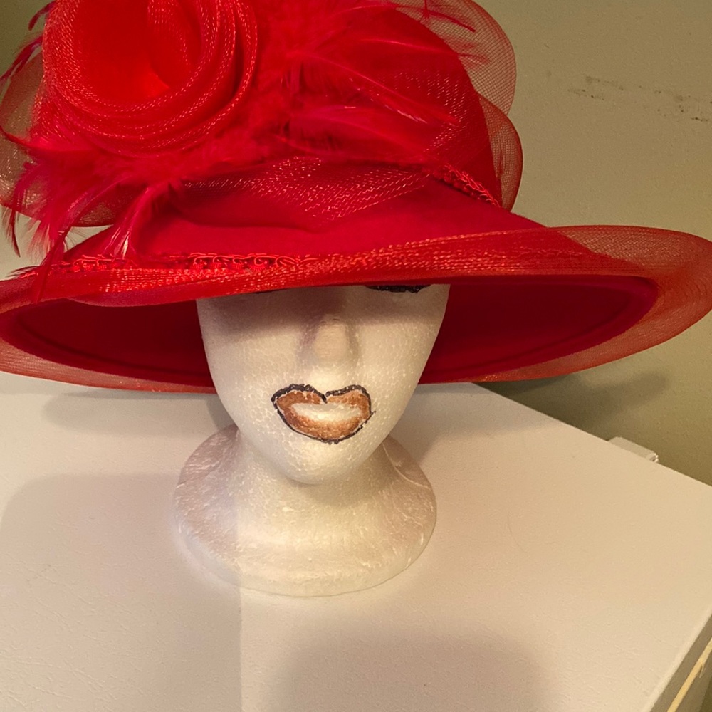 Pretty Red Wool Church/ Dress Hat - Gem